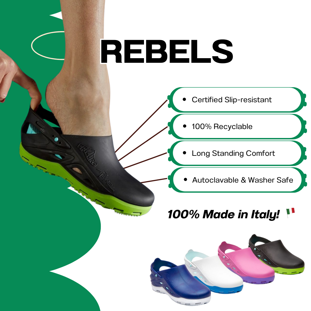 Metallic Blue & White Clogs | Fixed Strap Work Clogs | Calzuro